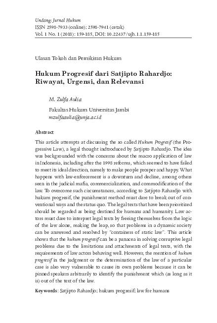 (PDF) Hukum Progresif dari Satjipto Rahardjo: Riwayat, Urgensi, dan ...