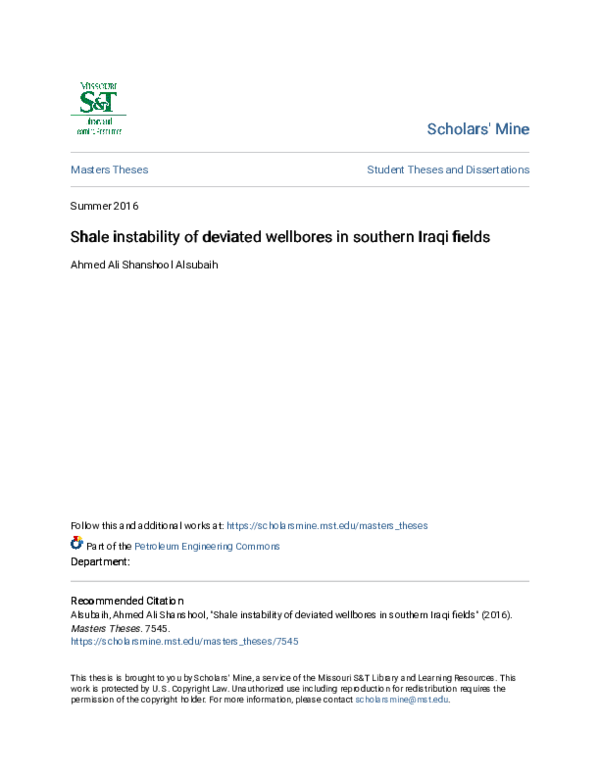 (PDF) Shale instability of deviated wellbores in southern Iraqi fields