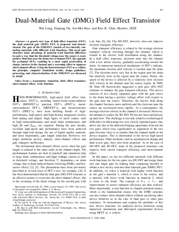 (PDF) Dual-material gate (DMG) field effect transistor