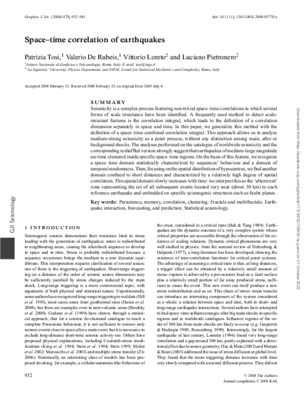 (PDF) Space-time correlation of earthquakes
