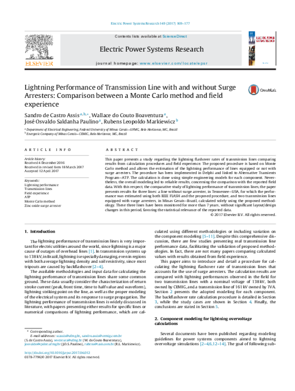 (PDF) Lightning Performance of Transmission Line with and without Surge Arresters: Comparison ...