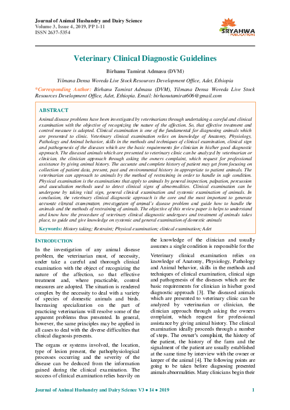 (PDF) Veterinary Clinical Diagnostic Guidelines