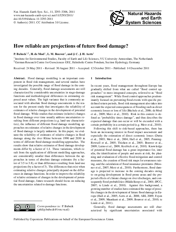 (PDF) How reliable are projections of future flood damage?