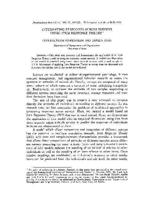 (PDF) Integrating Responses across Surveys Using Item Response Theory