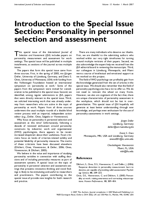 (PDF) Introduction to the Special Issue Section: Personality in ...