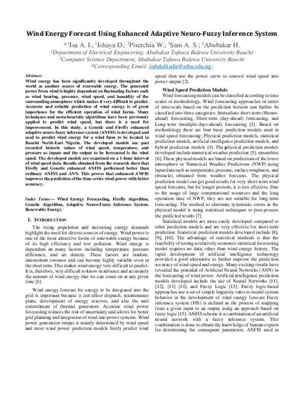 (PDF) Wind Energy Forecast Using Enhanced Adaptive Neuro-Fuzzy Inference System