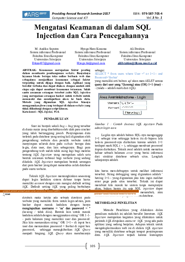 (PDF) Mengatasi Keamanan DI Dalam SQL Injection Dan Cara Pencegahannya ...