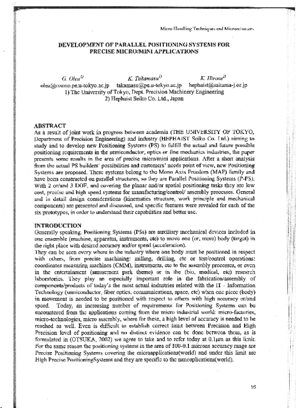 (PDF) Development of Parallel Positioning Systems for Precise Micro ...