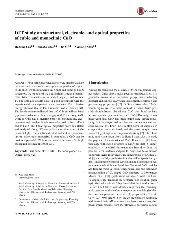 (PDF) DFT study on structural, electronic, and optical properties of ...