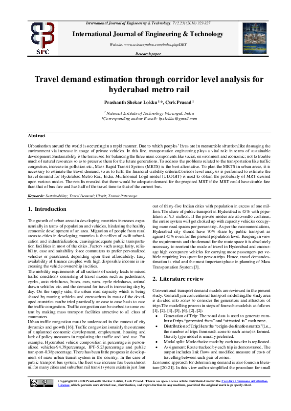 (PDF) Travel demand estimation through corridor level analysis for hyderabad metro rail