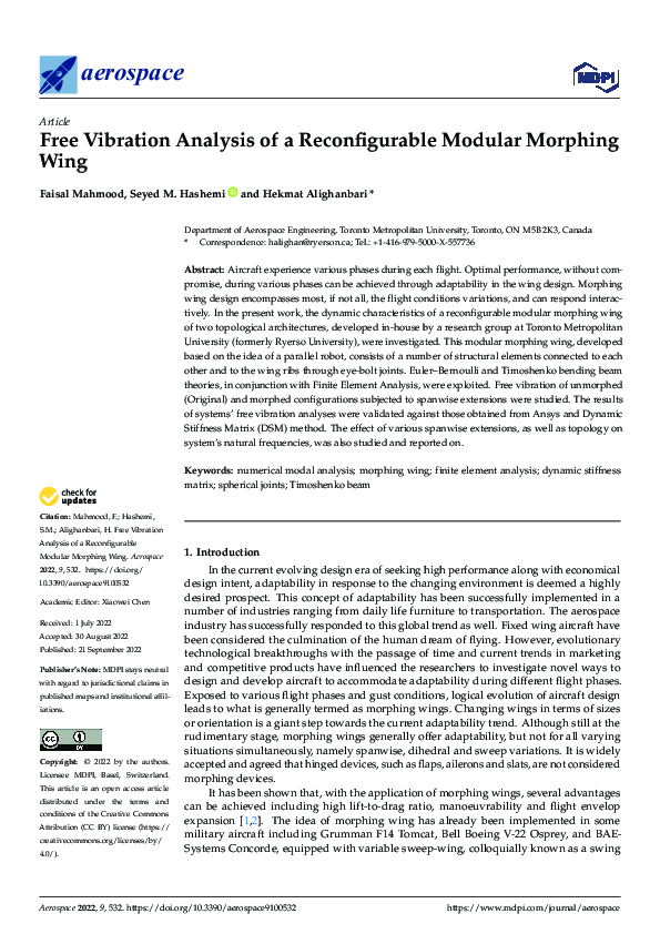 (PDF) Free Vibration Analysis of a Reconfigurable Modular Morphing Wing