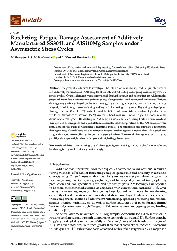 (PDF) Ratcheting–Fatigue Damage Assessment of Additively Manufactured ...