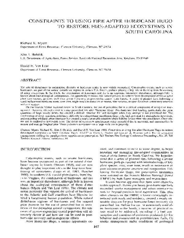 (PDF) Constraints to using fire after hurricane Hugo to restore fire ...