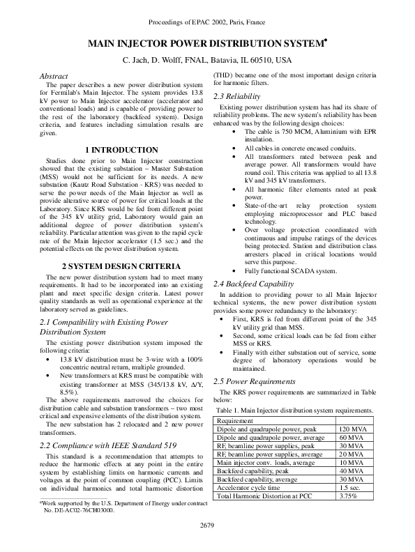 (PDF) Main Injector power distribution system