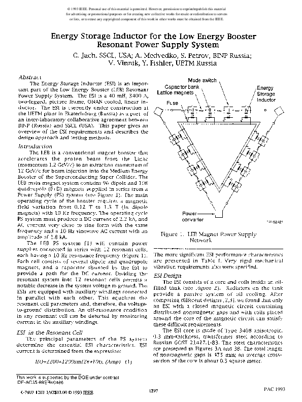 (PDF) Energy Storage Inductor for the Low Energy Booster resonant power ...