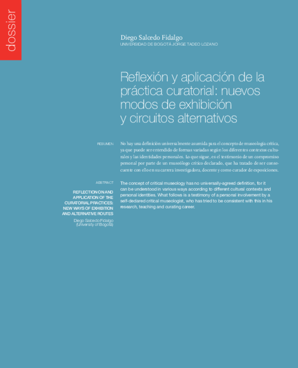 (PDF) Reflexión y aplicación de la práctica curatorial: nuevos modos de exhibición y circuitos ...