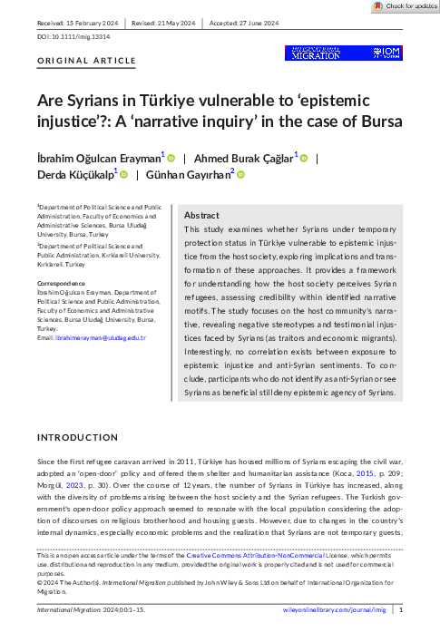 (PDF) Are Syrians in Türkiye vulnerable to 'epistemic injustice'?: A ...