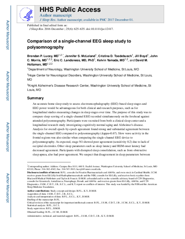 (PDF) Comparison of a single-channel EEG sleep study to polysomnography