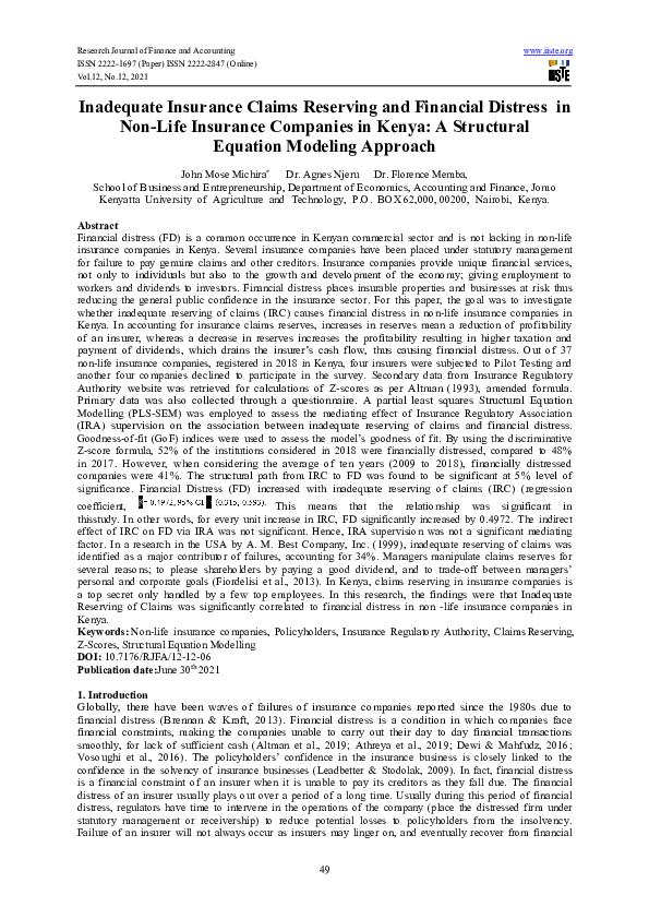 (PDF) Inadequate Insurance Claims Reserving and Financial Distress in ...
