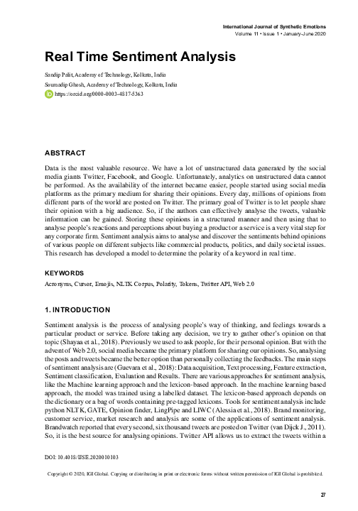 (PDF) Real Time Sentiment Analysis