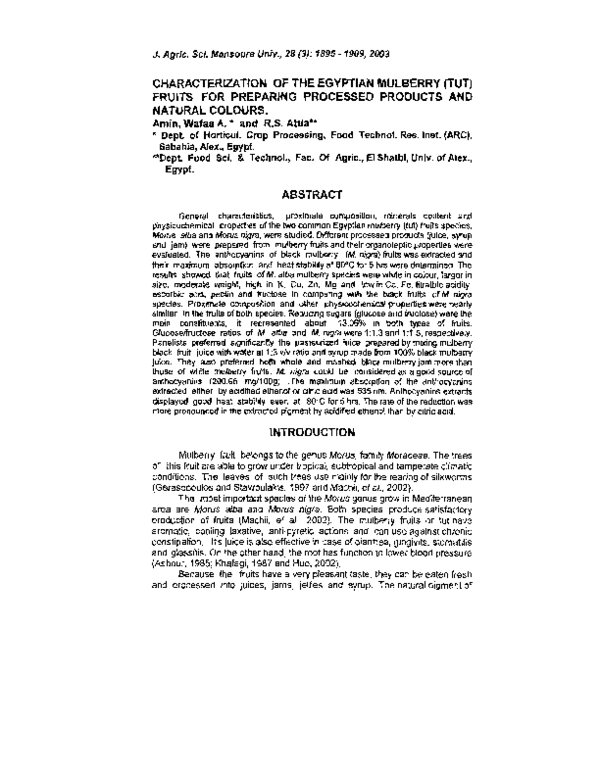 (PDF) Characterization of the Egyptian Mulberry (Tut) Fruits for ...