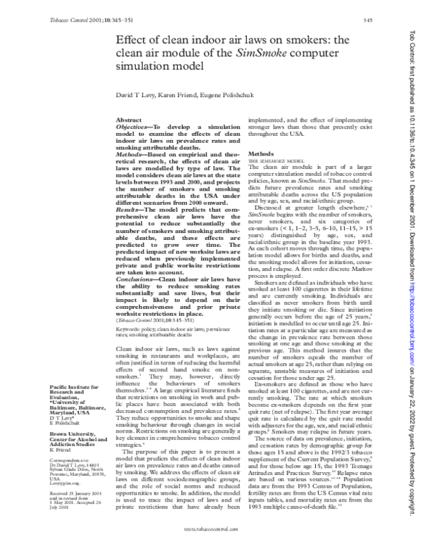 (PDF) Effect of clean indoor air laws on smokers: the clean air module of the SimSmoke computer ...