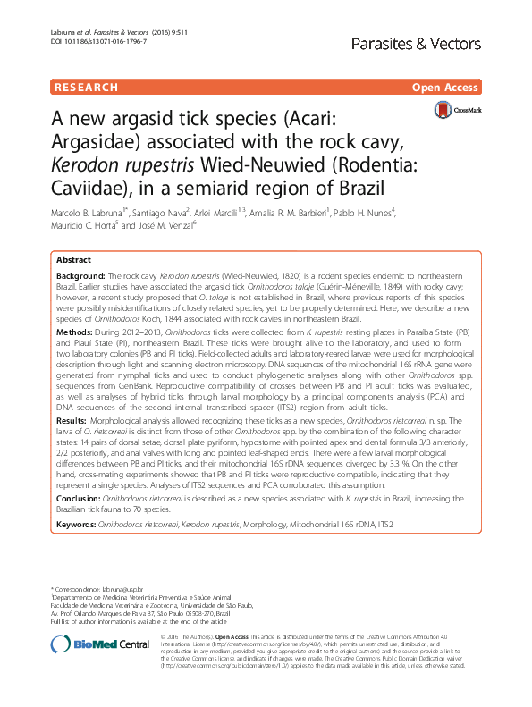 (PDF) A new argasid tick species (Acari: Argasidae) associated with the ...