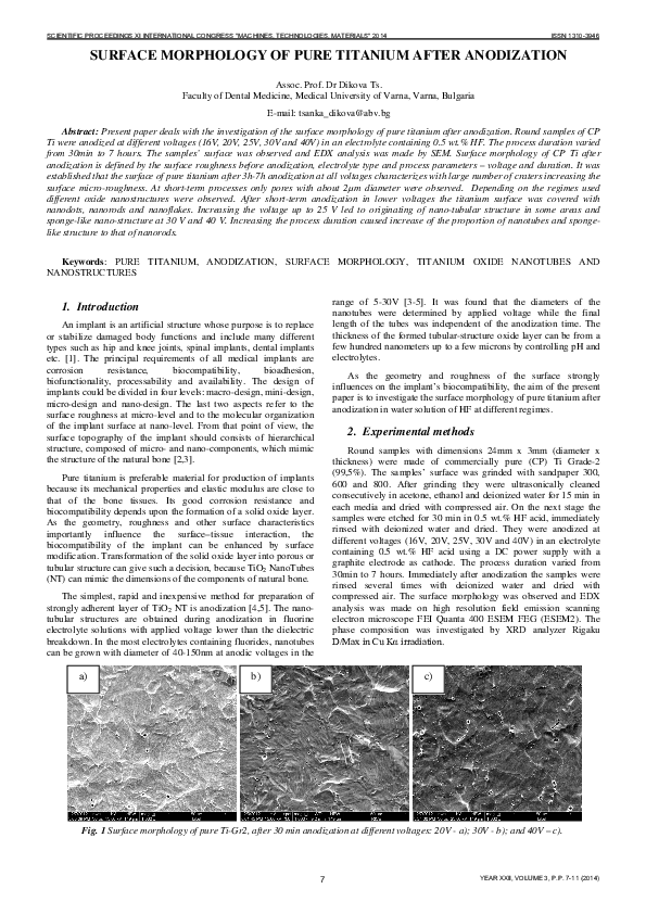 (PDF) Surface morphology of pure titanium after anodization