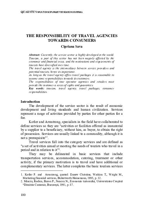 (PDF) The Responsibility of Travel Agencies Towards Consumers