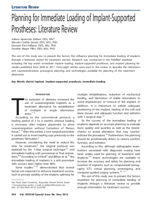 (PDF) Planning for Immediate Loading of Implant-Supported Prostheses ...