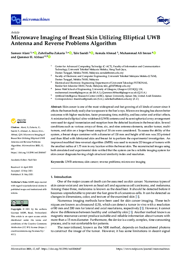 (PDF) Microwave Imaging of Breast Skin Utilizing Elliptical UWB Antenna and Reverse Problems ...