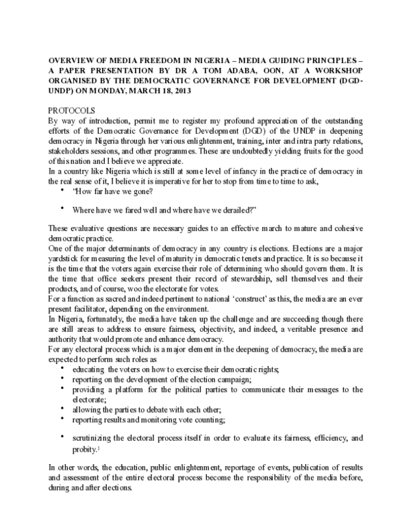 (PDF) OVERVIEW OF MEDIA FREEDOM IN NIGERIA -MEDIA GUIDING PRINCIPLES -A ...