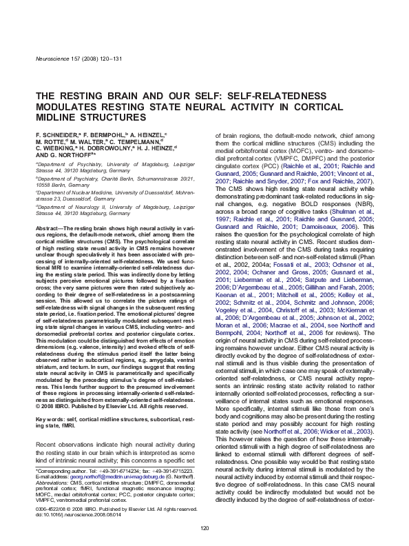 (PDF) The resting brain and our self: Self-relatedness modulates ...