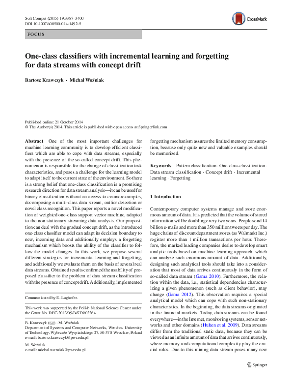 (PDF) One-class classifiers with incremental learning and forgetting for data streams with ...