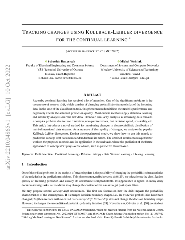 (PDF) Tracking changes using Kullback-Leibler divergence for the continual learning