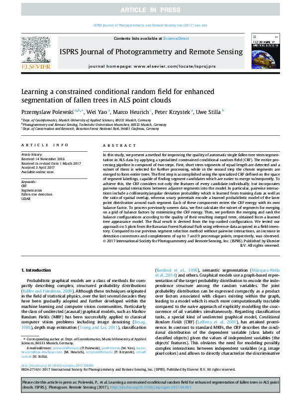 (PDF) Learning a constrained conditional random field for enhanced segmentation of fallen trees ...