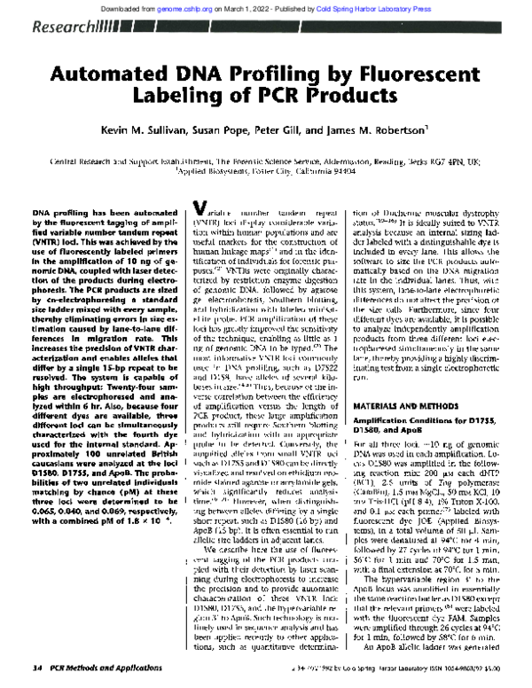 (PDF) Automated DNA profiling by fluorescent labeling of PCR products