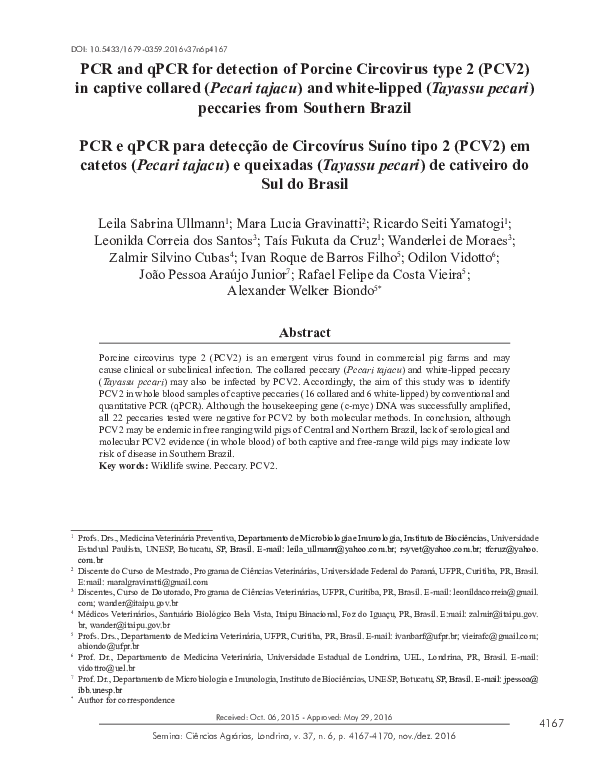 (PDF) PCR and qPCR for detection of Porcine Circovirus type 2 (PCV2) in ...
