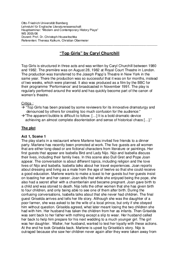 (PDF) "Top Girls" by Caryl Churchill
