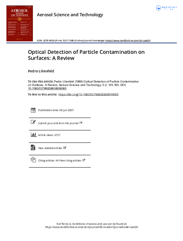 (PDF) Optical Detection of Particle Contamination on Surfaces: A Review