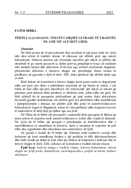 (PDF) Beyond Aljamiado: Albanian texts of the Islamic tradition in ...