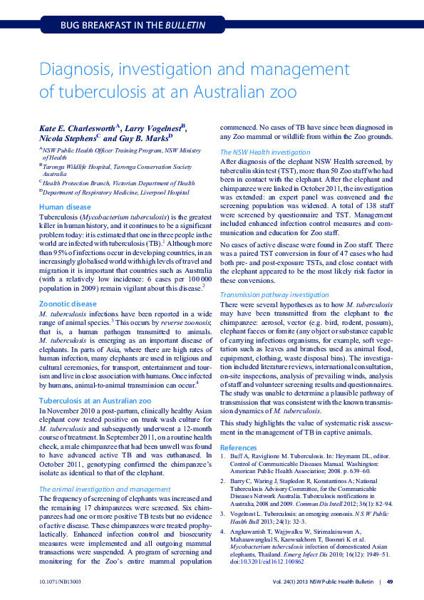 (PDF) Bug Breakfast in the Bulletin: Diagnosis, investigation and ...