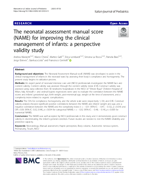 (PDF) The neonatal assessment manual score (NAME) for improving the ...