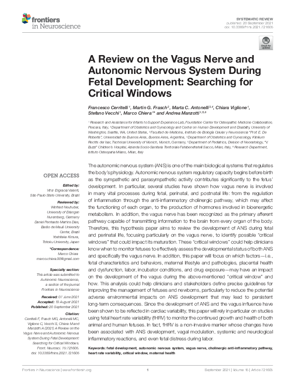 (PDF) A Review on the Vagus Nerve and Autonomic Nervous System During ...