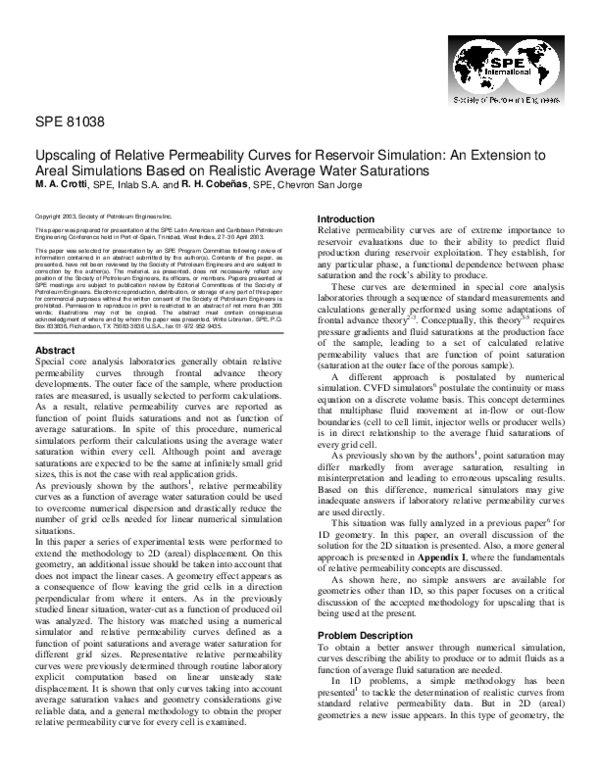 Pdf Upscaling Of Relative Permeability Curves For Reservoir Simulation An Extension To Areal