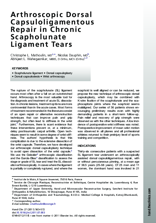 (PDF) Arthroscopic Dorsal Capsuloligamentous Repair in Chronic ...