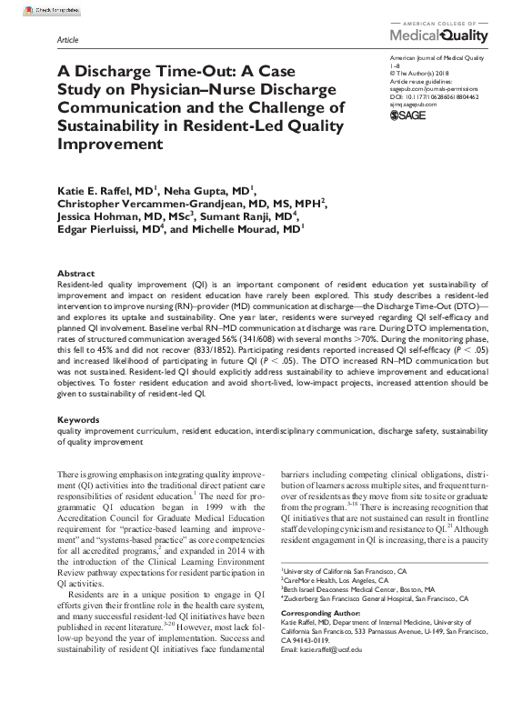 (PDF) A Discharge Time-Out: A Case Study on Physician–Nurse Discharge ...