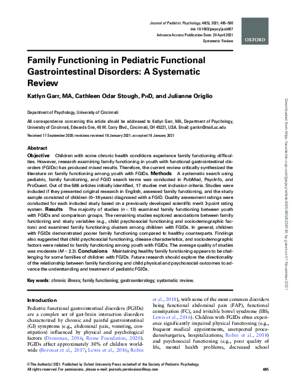 (PDF) Family Functioning in Pediatric Functional Gastrointestinal ...