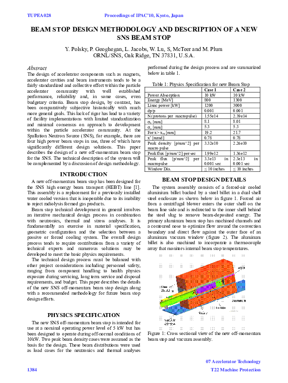 (PDF) Beam Stop Design Methodology and Description of a New SNS Beam Stop
