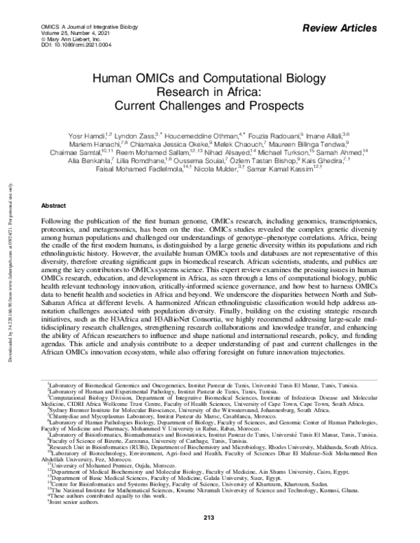 (PDF) Human OMICs and Computational Biology Research in Africa: Current ...